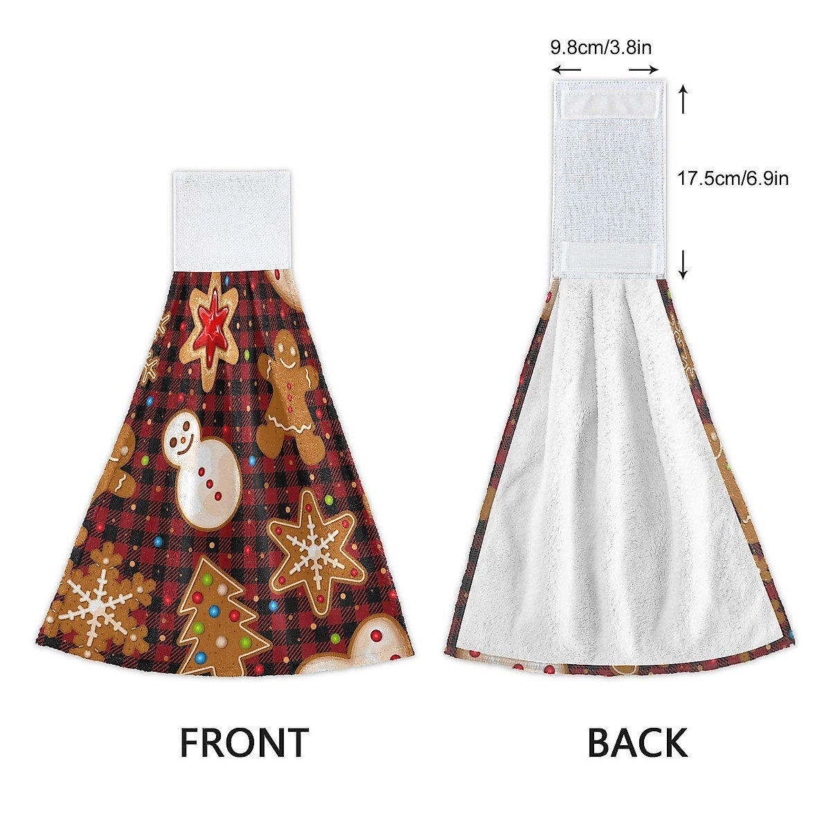 Christmas Gingerbread Cookies Kitchen Hanging Towel 12 x 17 Inch Tree Snowman Hand Tie Towels Set 2 Pcs Tea Bar Dish Cloths Dry Towel Soft Absorbent Durable for Bathroom Laundry Room Decor