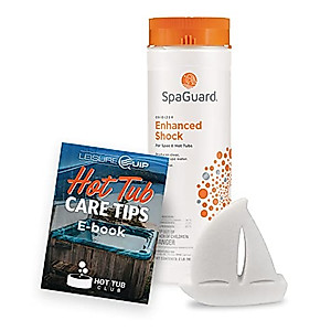 SpaGuard Enhanced Shock 2lb with LeisureQuip ScumBoat Scum Absorber and LeisureQuip Hot Tub Care E-Book