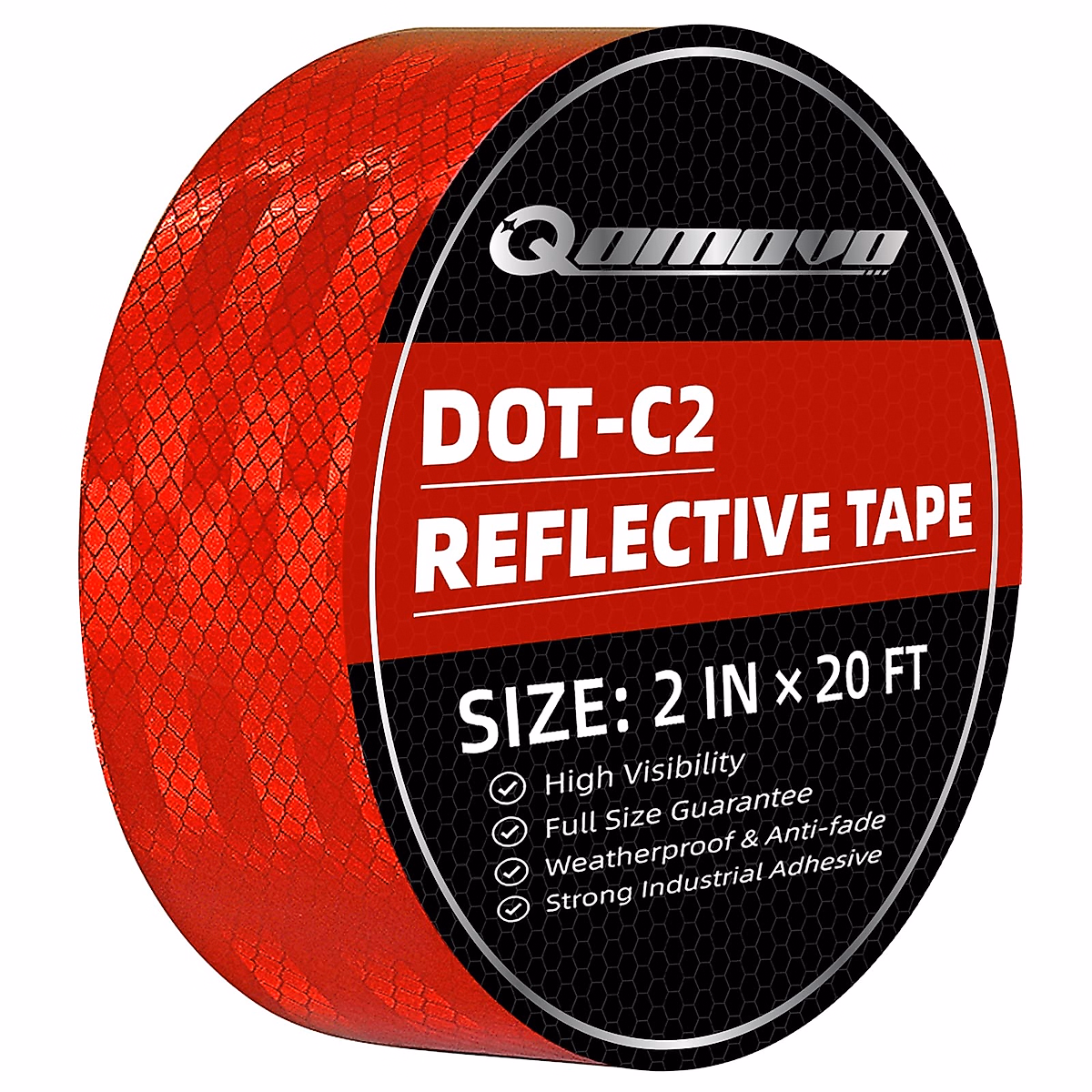 Red High Visibility DOT-C2 Reflective Tape 2 inch x 20 feet Safety Warning Conspicuity Tape Waterproof Self-Adhesive Tape for Trailer Vehicles Trucks Vans Bikes Cargos Helmets Poles