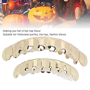 Hip Hop Teeth Set Alloy Golden False Teeth Decoration Brace for Halloween Festival Party Hip Hop Teeth Decoration