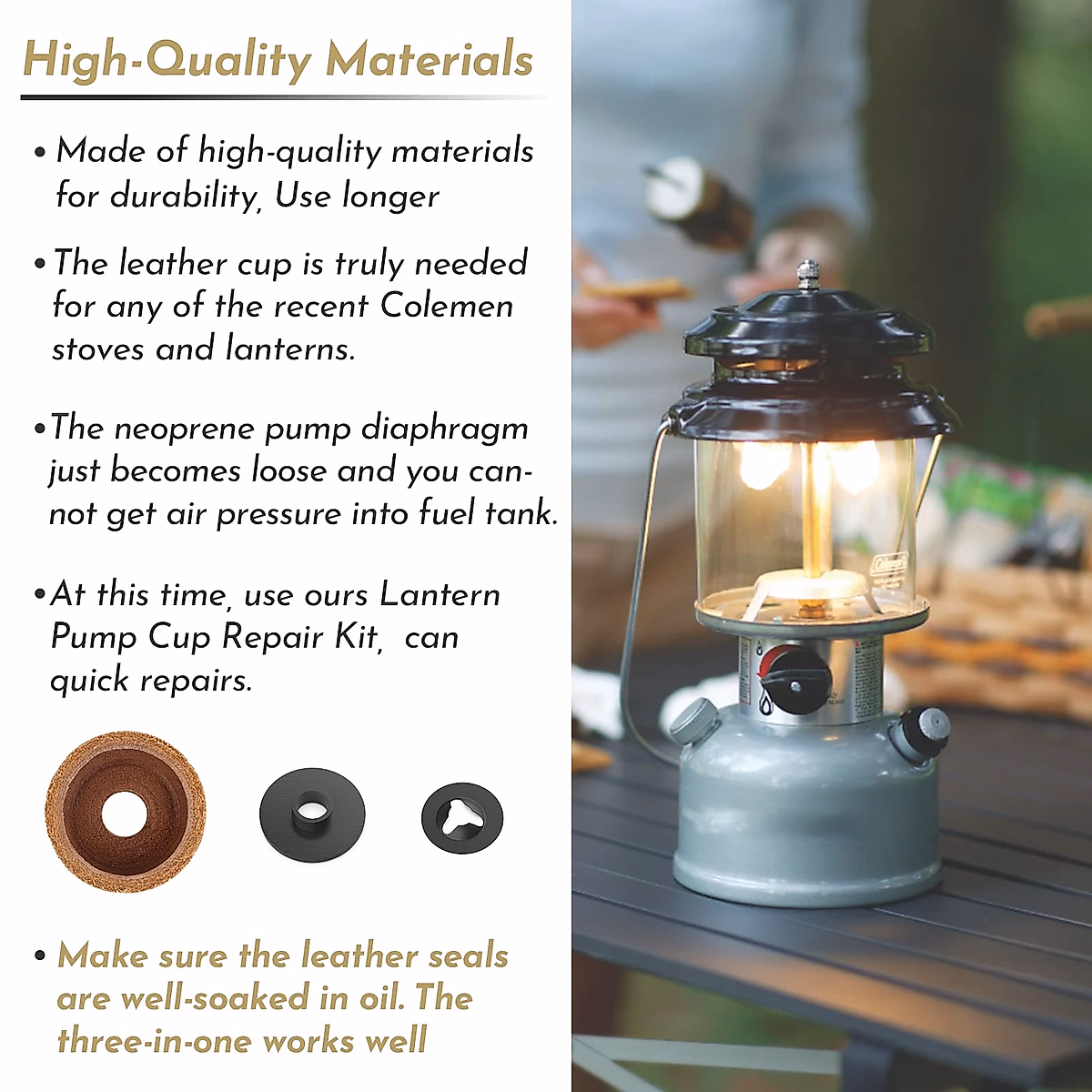 3000005094 For Coleman Lantern Stove Pump Cup Replacement Kit with Leather Pump Cap,Metal Nut and Plastic Cap for Air Seal (Compatible with Coleman Multiple Models)-1 Pack