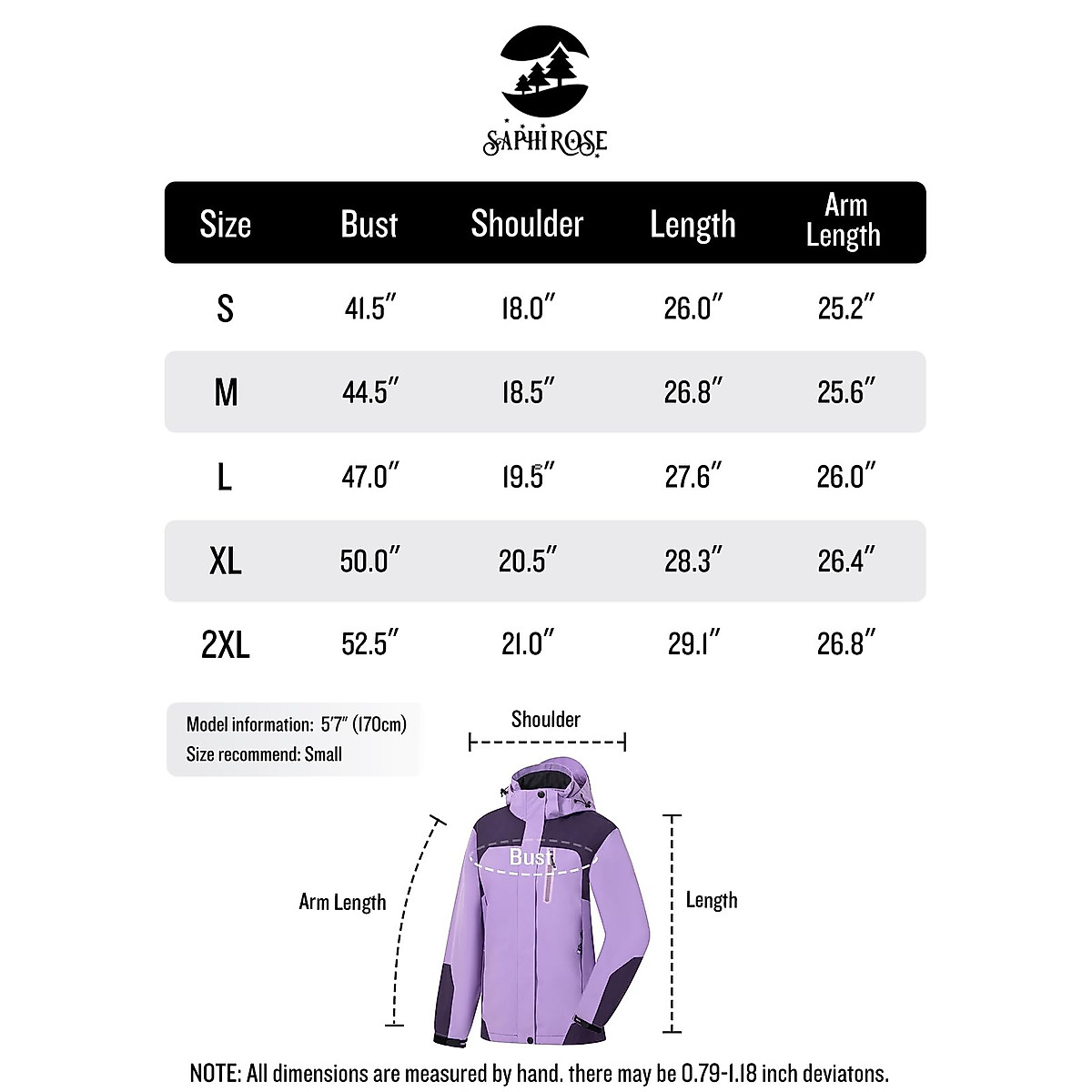 SaphiRose Womens Waterproof Rain jacket Lightweight Active Outdoor Raincoat with Removable Hood (Purple,Large)