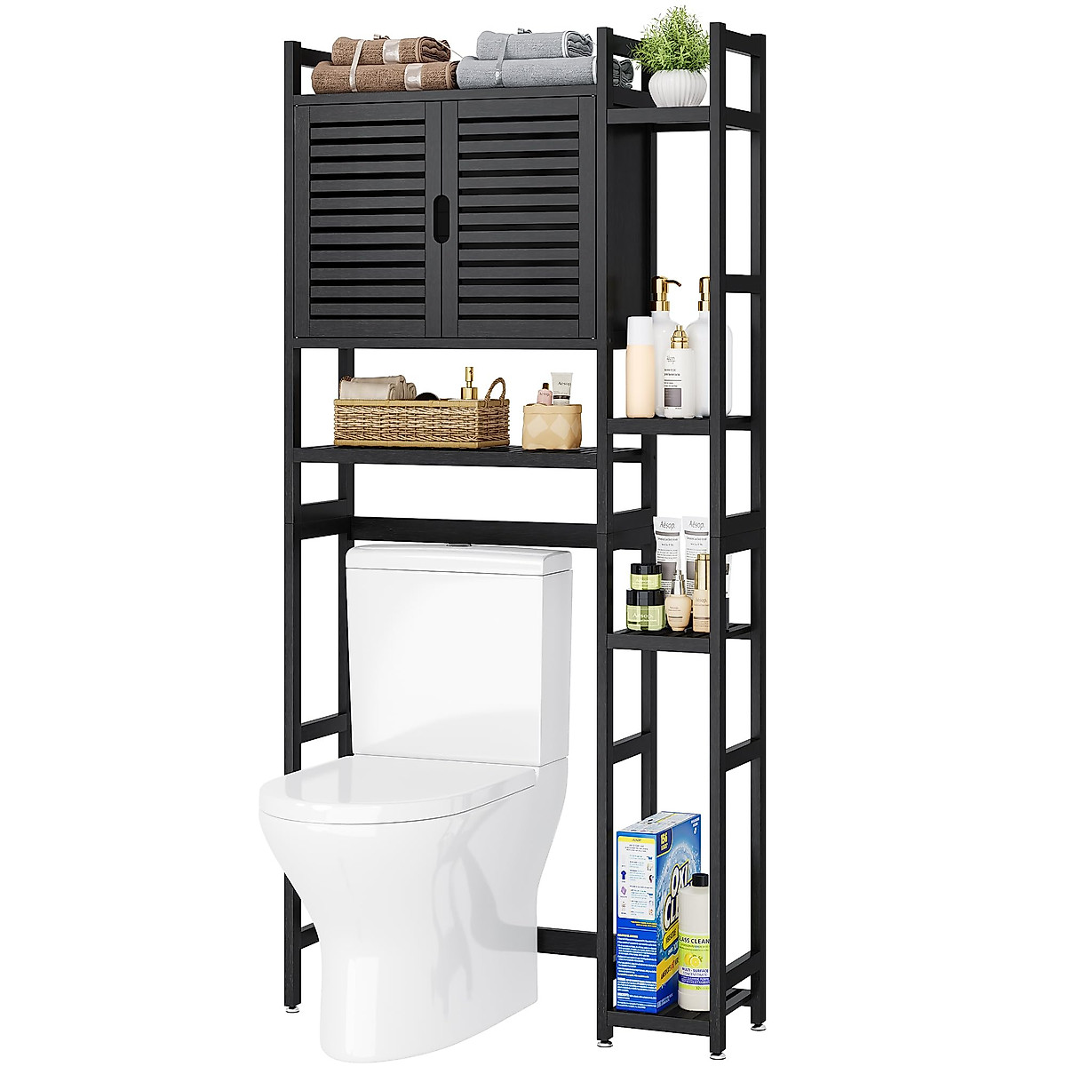 YITAHOME Over The Toilet Storage Bamboo Over-The-Toilet Cabinet with Shelf for Bathroom Storage, Space Saver for Restroom, Laundry, Black