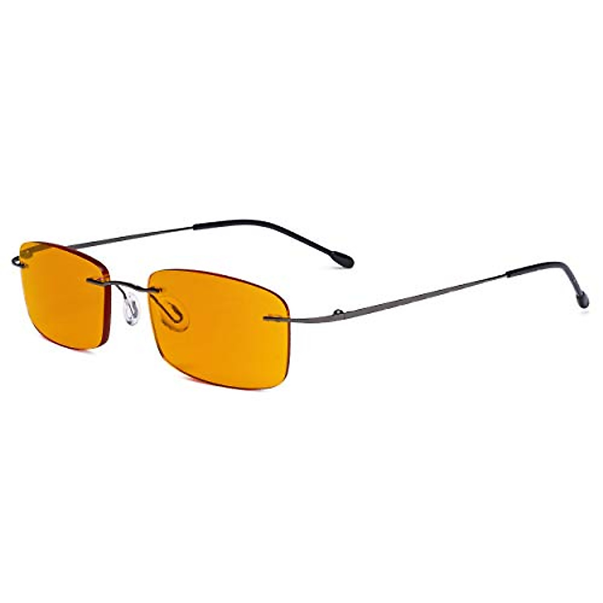 Eyekepper Computer Glasses - Blue light Blocking Reading Glasses with Orange Tinted Filter Lens for Nighttime - Rimless Anti Glare UV Rays Men Women Gunmetal,+1.75