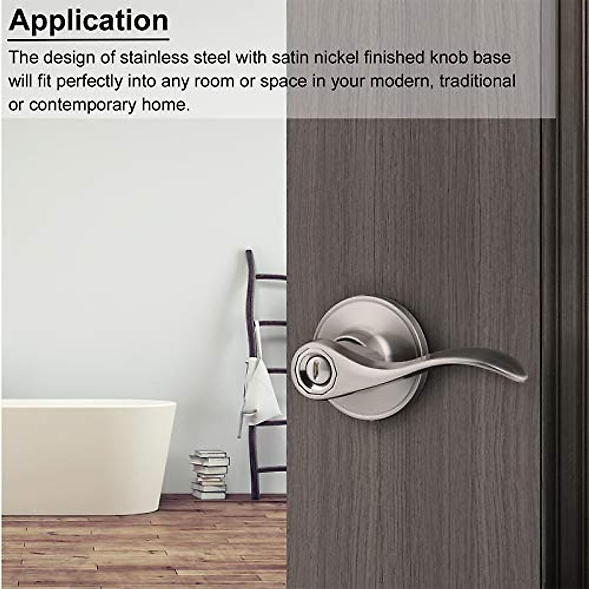 Knobonly 10 Pack Satin Nickel Door Lever Privacy Door Handles, Stainless Steel Door Handle Interior, Keyless Lock for Bedroom or Bathroom