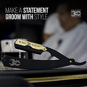 Barber Straight Razor, Professional Barber Straight Edge Razor - Barber Razor Compatible with Straight Razor Edge for Barber by Black Widow (1.5mm) (Gold)