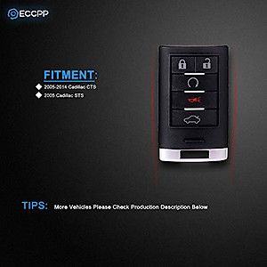 ECCPP 1x Replacement for Uncut Keyless Entry Remote Control Car Key Fob Shell Case for 05-14 Cadillac CTS/STS