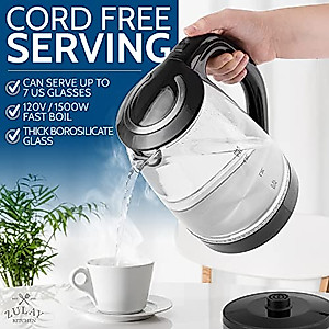 Zulay 1.7L Glass Electric Kettle with Blue LED Light - Borosilicate Glass Hot Water Kettle Electric - Electric Glass Kettle Water Boiler with Auto Shut-Off and Boil-Dry Protection