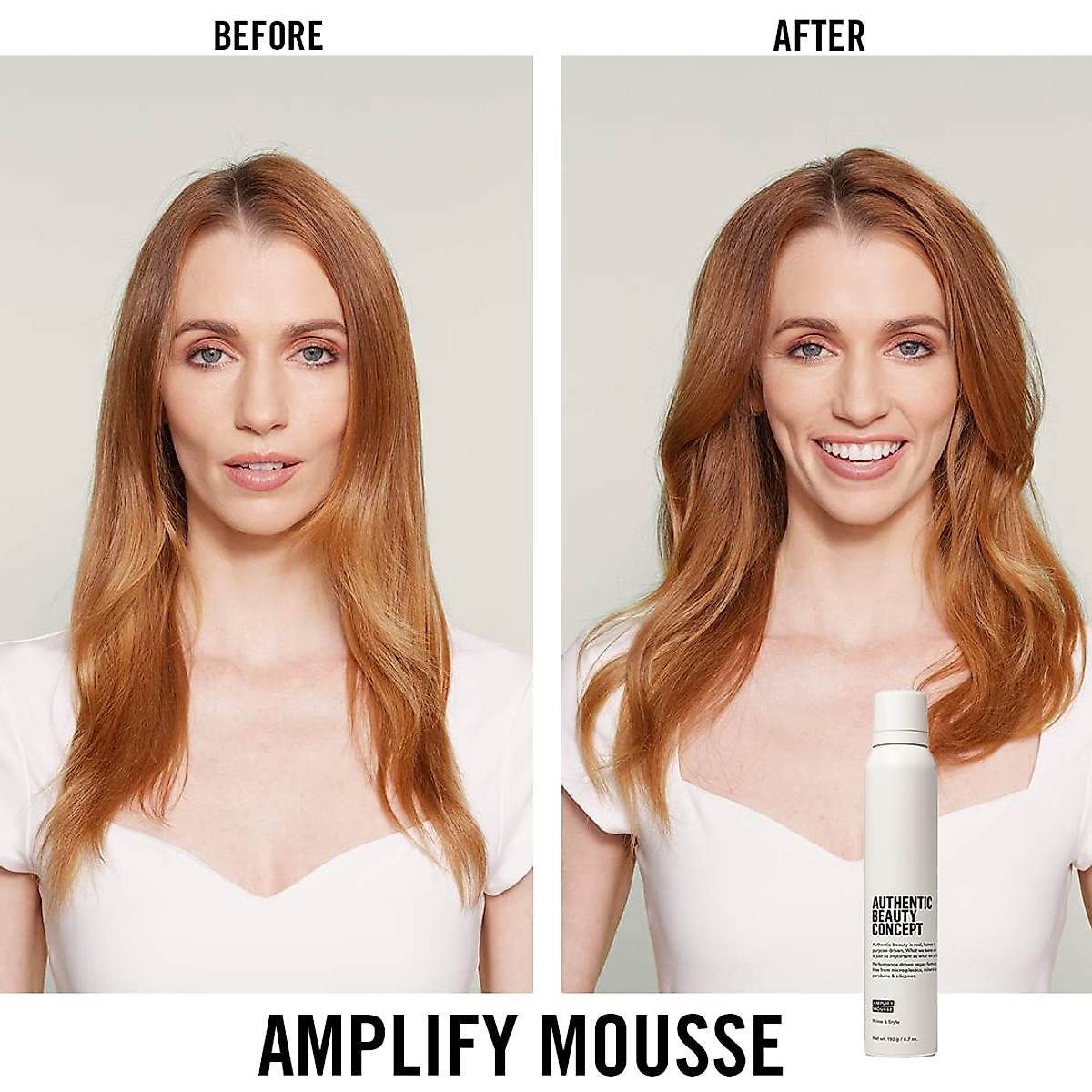 Authentic Beauty Concept Amplify Mousse | Volumizing Mousse | Lightweight Medium Hold Styling | Heat Protection | All Hair Types | Vegan & Cruelty-free | Silicone-free | 6.7 oz