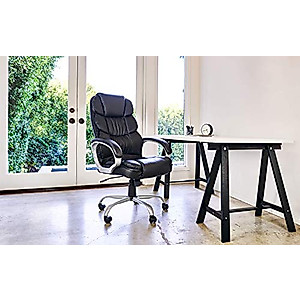 Ergonomic Office Chair Desk Chair Computer Chair with Lumbar Support Arms Executive Rolling Swivel PU Leather Task Chair for Women Adults, Black