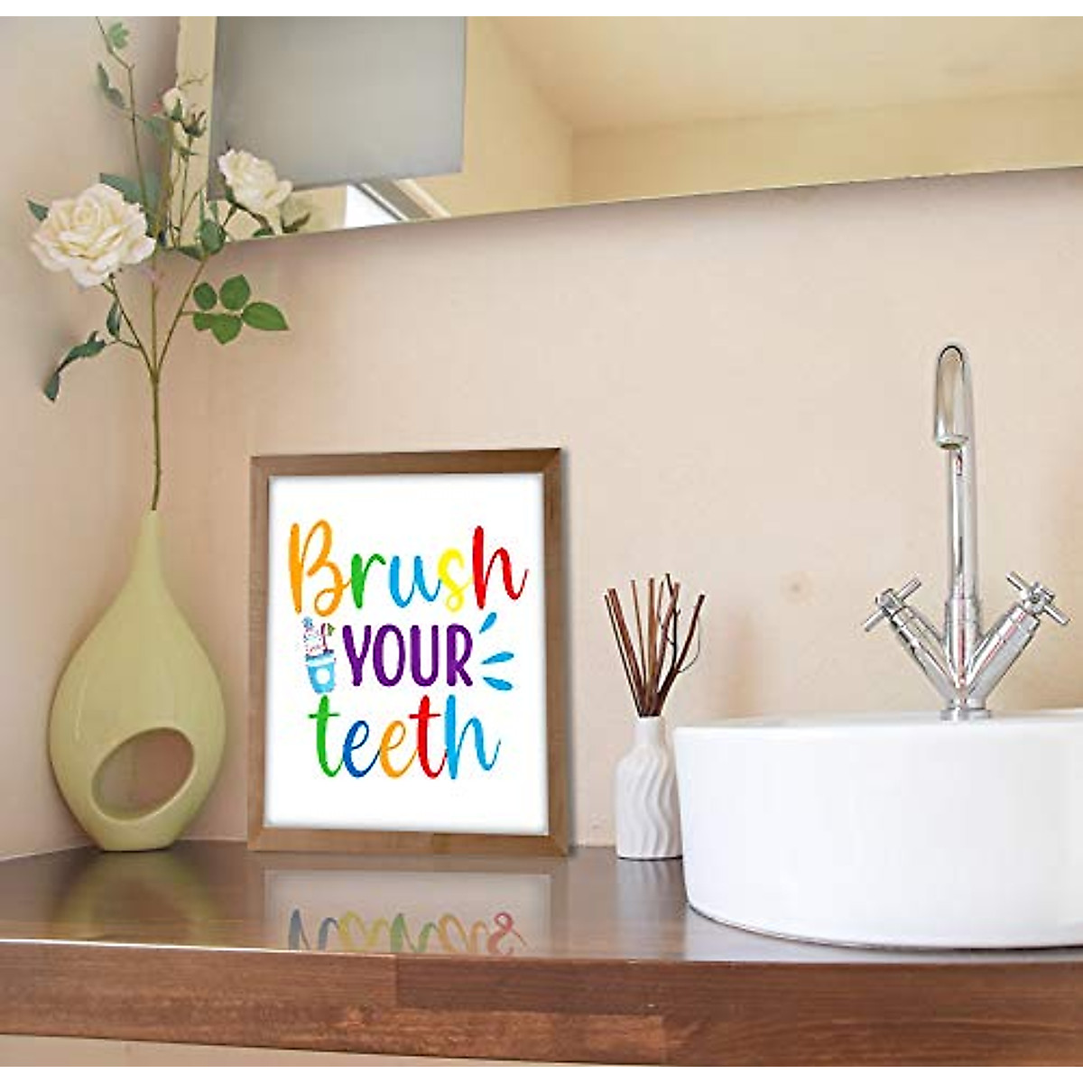 WhatSign Funny Bathroom Quote Art Print, Kids Bathroom Decor,Farmhouse Bathroom Decor,Bathroom Rules Typography,Signs & Rules Decorations ,Set of 4, 8" x 10", Unframed