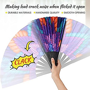 SYNTECSO Folding Hand Fan for Rave, UV Glow Fan, Large Bamboo Fan for Drag Queene, Women and Men Gift，Chinese Japanese Clack Fan for Parties, Music Festivals, EDM and Decoration