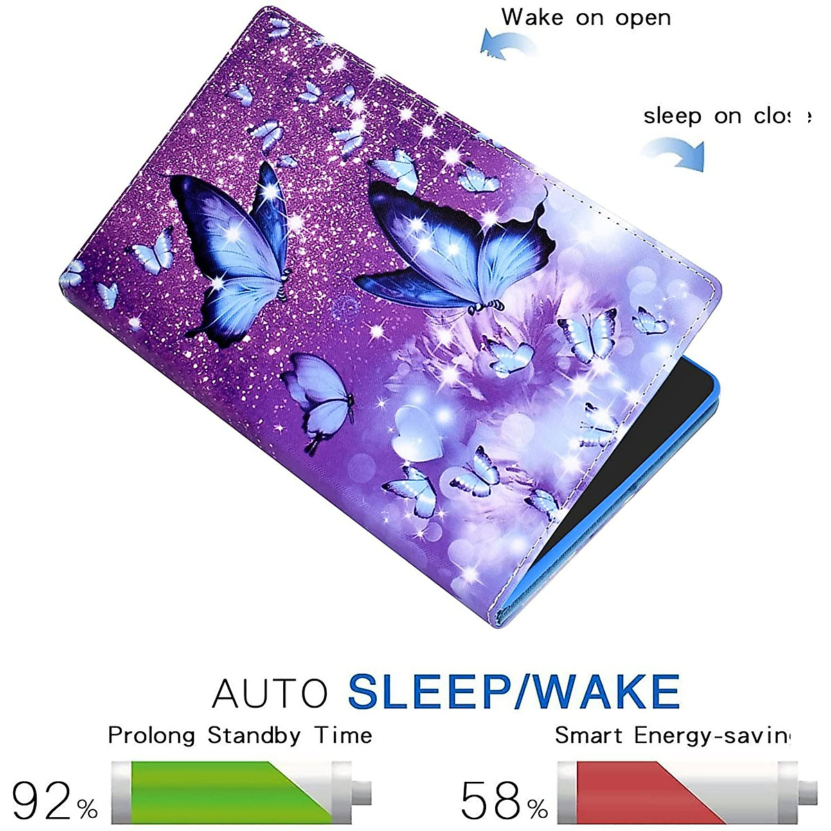 BYCeKe Fire 7 Tablet Case (9th/7th/5th Generation, 2019/2017/2015 Release), PU Leather Stand Cover Case with Auto Wake/Sleep, Not Fit All-New Fire 7 Tablet 12th Gen 2022 Release, Butterfly