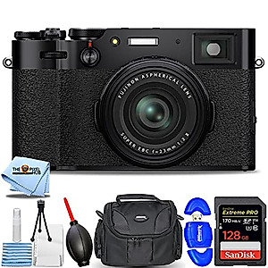 Pixel Hub FUJIFILM X100V Digital Camera (Black) 16643000-7PC Accessory Bundle Includes: Sandisk Extreme 128GB SD, Card Reader, Gadget Bag, Blower. Microfiber Cloth and Cleaning Kit