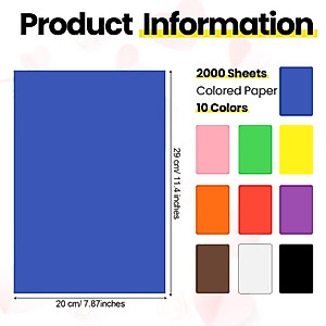Fuutreo 2000 Pcs Construction Paper Bulk, 11.4'' x 7.9'' Lightweight School Art Supplies Colored Construction Paper for Kids Drawing, Classroom Decor, Office Printing, DIY Craft, 10 Colors