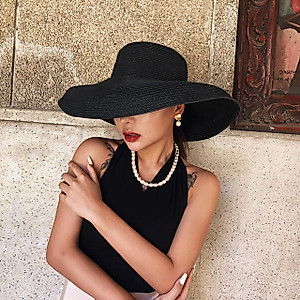 Women Choker Necklace Black Pearl Strand Necklace Bride Jewelry 10mm Big Faux Pearl Necklaces 18"