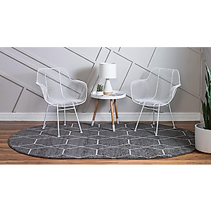 Unique Loom Trellis Frieze Collection Area Rug - Geometric (3' x 5' Oval, Dark Gray/ Ivory)