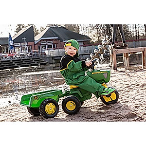 Rolly Toys John Deere 3-Wheel Trac with Trailer Ride On, Green/Yellow (52769)
