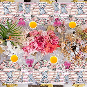 Elephant Baby Shower Decorations for Girl, Elephant Theme Tablecloths, Balloons, Backdrop, Banner, Plates, Napkins, Paper Cups, Forks for Birthday Party Decorations| Pink Grey White