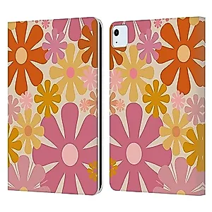 Head Case Designs Officially Licensed Kierkegaard Design Studio Pink Orange Thulian Flowers Retro Abstract Patterns Leather Book Wallet Case Cover Compatible with Apple iPad Air 2020/2022