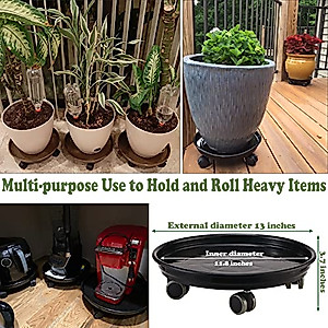 8-Pack Plastic Plant Caddy with PU Wheels 12" Heavy-Duty Rolling Plant Stand with Casters Plant Dolly Plant Roller Base Plant Pot Movers Plant Saucer with Wheels, Black