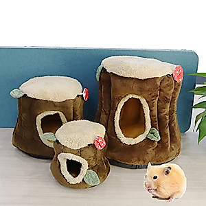 Toysructin Guinea Pig Bed, Warm Small Animal Pet Hideout House Cave Soft Tree Stump Shape Hamster Hanging Hammock, Cozy Chinchilla Hedgehog Habitat House Cage Accessories for Hamsters Rabbits Bunny