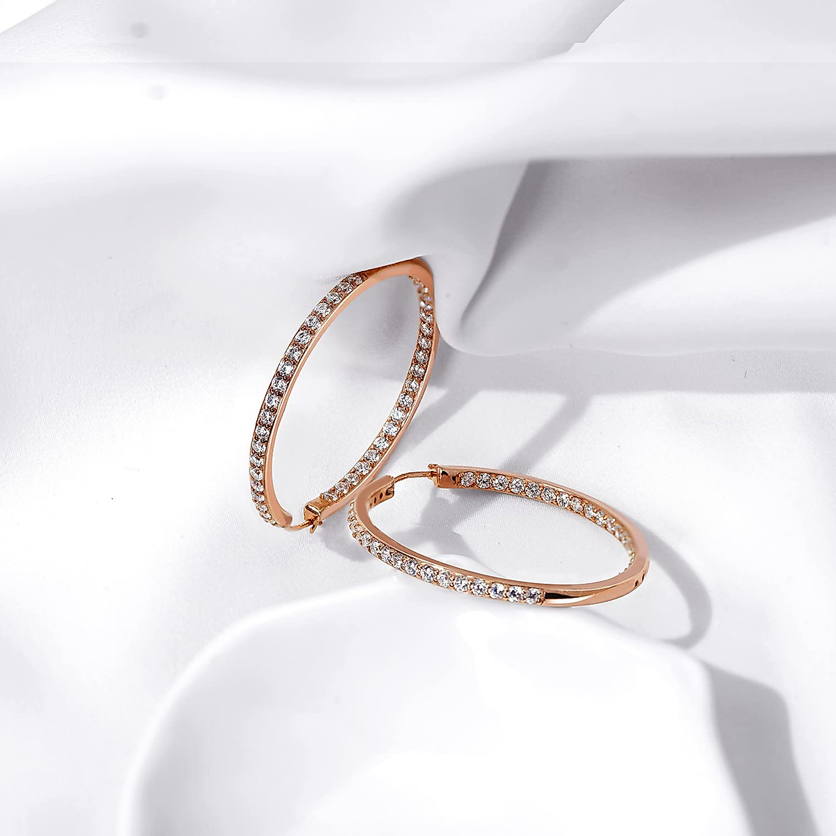 Amazon Collection Platinum Plated Sterling Silver Hoop Earrings set with Round Cut Infinite Elements Cubic Zirconia (2.34 cttw), 1.5" Diameter