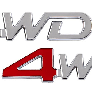 YUGEYE 2pcs 4WD Emblem Badge 3D Letter Metal Aluminum Alloy Fender Side Panel Car Sticker Replacement for All Wheel Drive Off Road SUV Auto Truck (Red Silver)