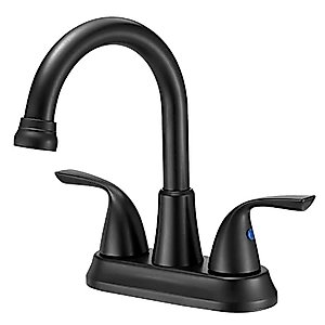 Bathroom Faucets, Faucet for Bathroom Sink 4 Inch 2 Handle Centerset, Bathroom Sink Faucet 3 Hole, Lead-Free, Matte Black Faucets for Bath Vanity Fixtures (Not Include Hot & Cold Water Lines)