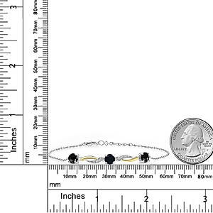 Gem Stone King 2-Tone 925 Sterling Silver and 10K Yellow Gold Black Onyx and White Lab Grown Diamond Tennis Bracelet For Women (1.47 Cttw, Gemstone Birthstone, 7 Inch with 1 Inch Extender)