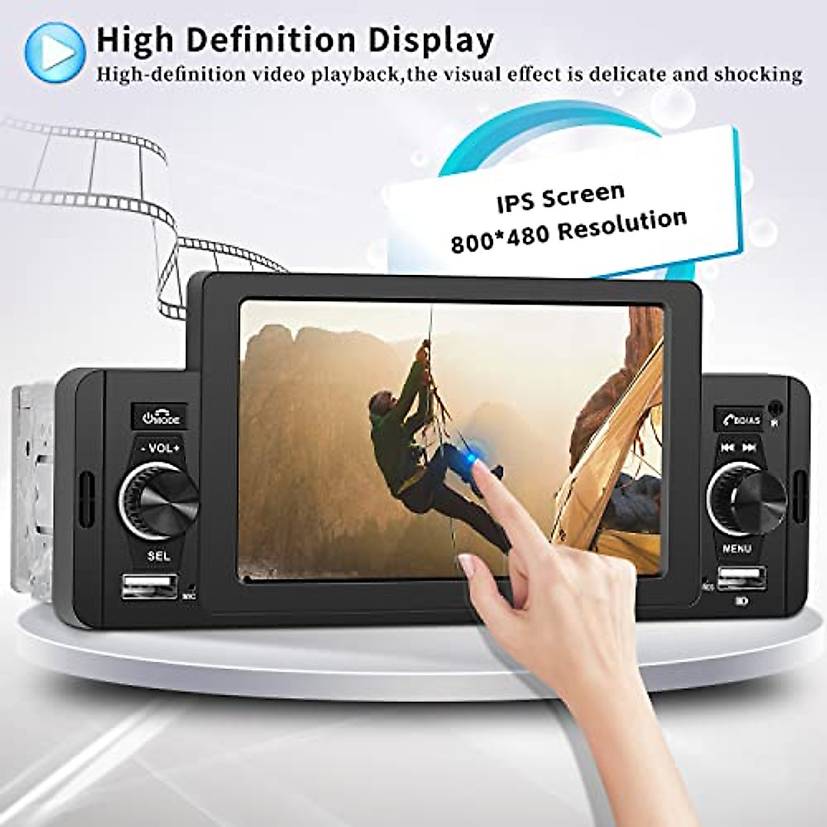 Single Din Car Stereo with Mirror Link, 5 inch Car Audio Receiver Touch Screen with Bluetooth FM AUX TF Card Input SWC EQ USB Fast Charging + Backup Camera Microphone Remote Control