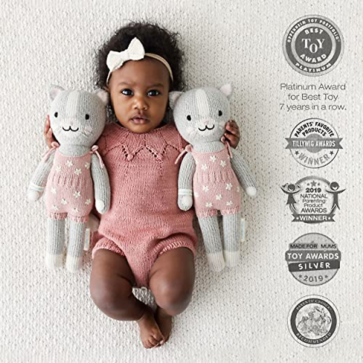 cuddle + kind Daisy The Kitten Little 13" Hand-Knit Doll – 1 Doll = 10 Meals, Fair Trade, Heirloom Quality, Handcrafted in Peru, 100% Cotton Yarn