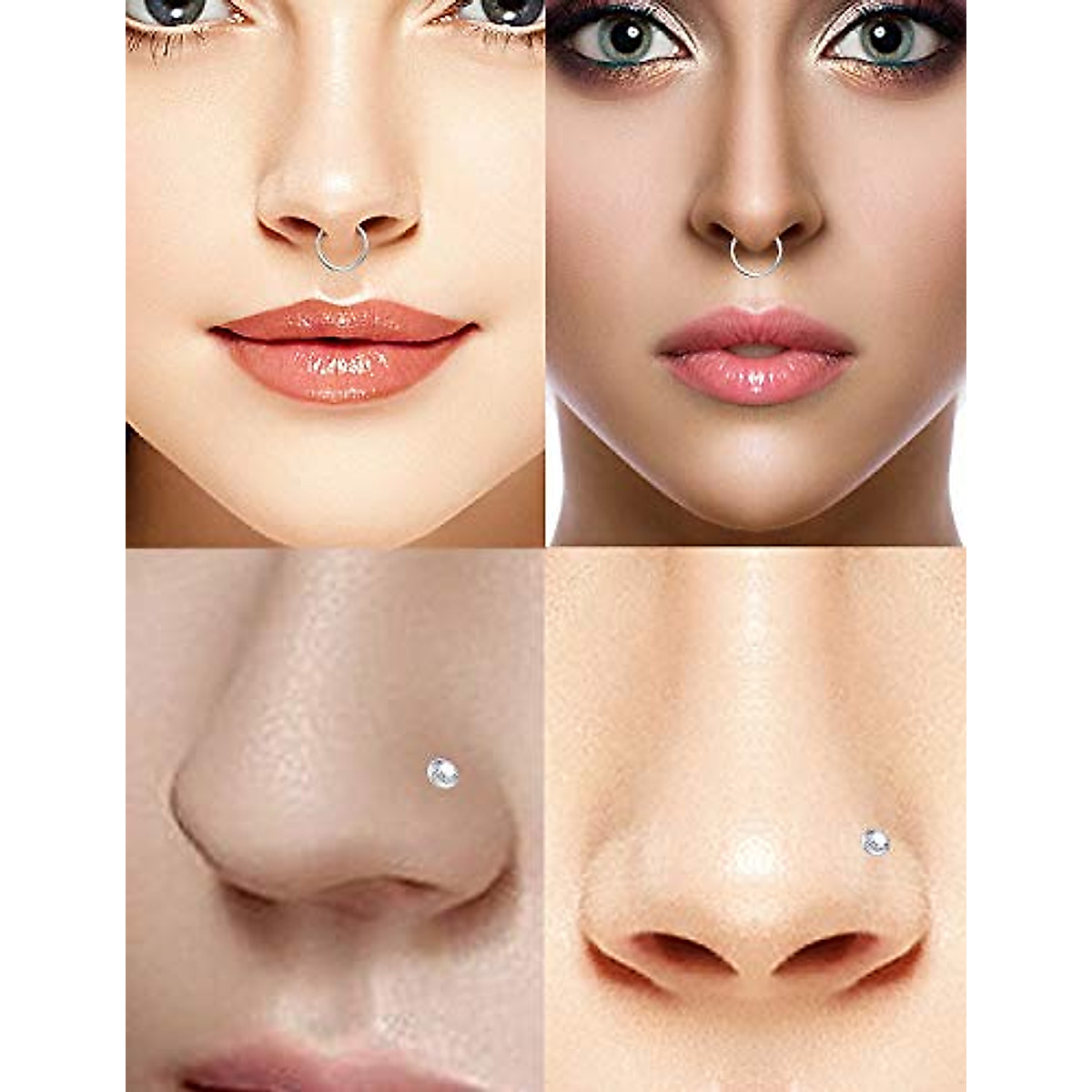 SCERRING 20G Nose Rings Hoop Stainless Steel Bone L Shaped Screw CZ Heart Nose Studs Cartilage Tragus Earrings Piercing Ring Hoop Body Jewelry Set 48PCS Mix Color 1#
