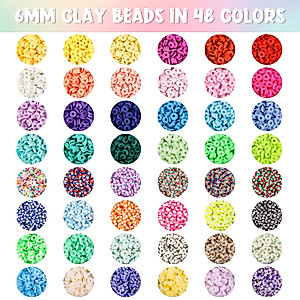 Petoss 10800pcs Clay Beads for Bracelets Making Kit,48 Colors Polymer Clay Beads Kit for Jewelry Making for Girls,6mm Heishi Beads with 416 Letters Beads 120 Smiley Beads with Gift Pack