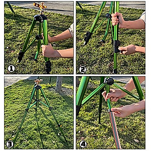 Biswing Impact Sprinkler Head on Tripod Base, Heavy Duty Lawn Sprinkler, 360 Degree Large Area Irrigation, Brass Sprinkler Nozzle & Solid Alloy Metal Extension Legs Flip Locks, 2 Pack