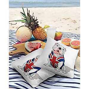 Vandarllin Outdoor Throw Pillows Covers 18X18 Set of 2 Waterproof Cute Dog Decorative Zippered Lumbar Cushion Covers for Patio Furniture, Union Jack Red and Blue