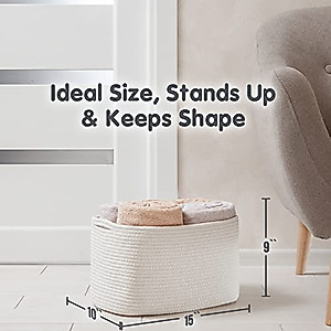 Cotton Rope Basket for Blanket Basket | Nursery Storage | 15"x10"x9" Set of 3 White Medium Storage Baskets for Organizing with Handles works as Wicker Basket, Woven Baskets for Storage Blanket