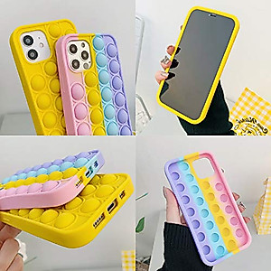 MME Pop It Phone Case for iPhone 4 / 4s Case for Girls Women Cute Cartoon Fun Funny Soft Silicone Cover, Stress Reliever Fidget Bubble Rainbow Unicorn Cases with Pink Pig Lanyard