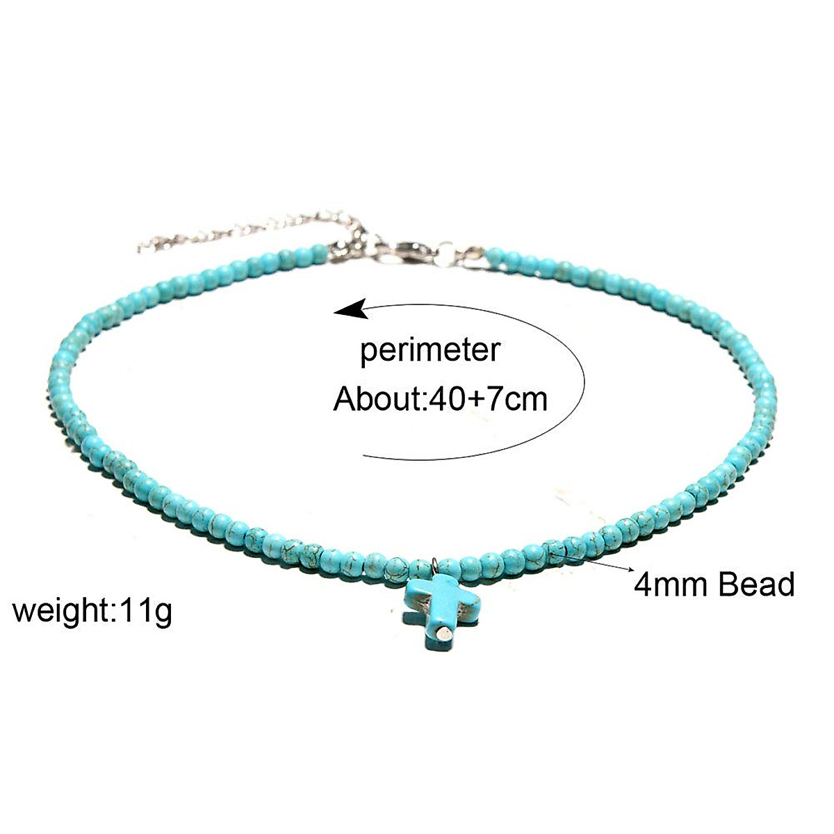 Cross Pendant Necklace Round Turquoise Clavicle Necklace Handmade Beads Choker for Women Girls