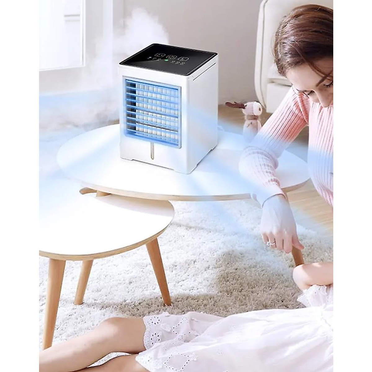 papercrush Portable Air Conditioner, 3 Speeds Personal Evaporative Air Cooler with 1-6H Timer, Mini Air Conditioner Touch Screen, Quiet Portable AC Unit Fan for Office Desk Home Bedroom Camping Car