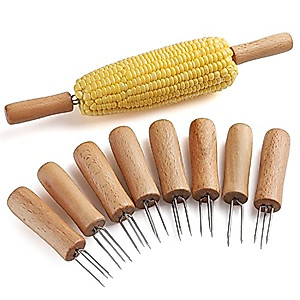Corn Cob Holders Set of 10 Stainless Steel Corn On The Cob Holders with Wooden Handle Cob Skewers Corn Forks for BBQ Sweetcorn Roasted Meat Fruit