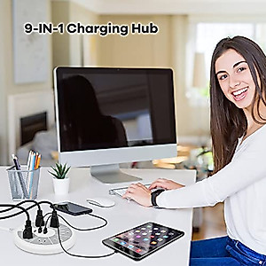 Flat Plug Power Strip with Surge Protection - 6 Outlets Flat Extension Cord Surge Protector with 3 USB Ports - Compact Charging Station Multi Plug Outlet Extender for Electronic Deivces, Home, Office