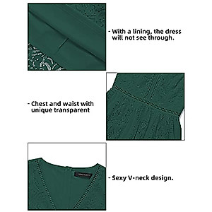 MEROKEETY Women's Short Sleeve Lace Floral Swing Dress Elegant Wedding Guest Bridesmaid Dress, DarkGreen, L