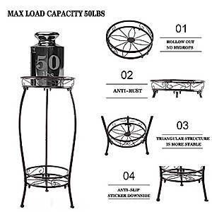 Plant Stand Indoor Outdoor,2 Tier Metal Tall Plant Stands,27.1'' Potted Multiple Holder, Rustproof Decorative Plants Shelf for Corner, Patio, Living Room, Garden (Black)