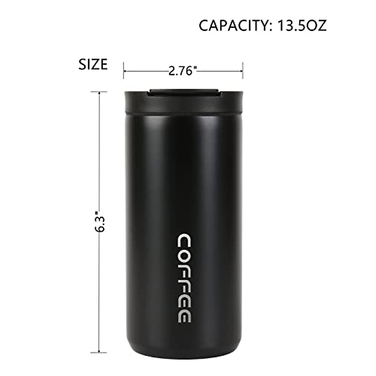 Wulisan Travel Mug Coffee Hot Travel Mug Vacuum Insulated Coffee Mug with Leak Proof Screw Lid Coffee Cup Keep Warm or Cold for Coffee or Tea Drinks 13.5oz/400ml(Black)