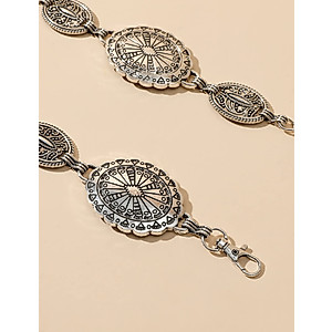 TOPACC Western Metal Oval Concho Chain Belt for Women Silver Cowgirl Belt for Dresses Jeans Country Concert Outfit