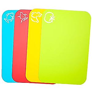 Carrollar Small Flexible Plastic Cutting Board Mats, Cutting Boards Mats With Food Icons, Gripped Back and Dishwasher Safe, Set of 4 (7.5x11.4inch)