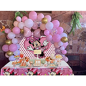 Pink Mouse Baby Shower Backdrop 7x5ft White Background Happy Birthday Backdrop for Girls Birthday Themed Party Backgrounds