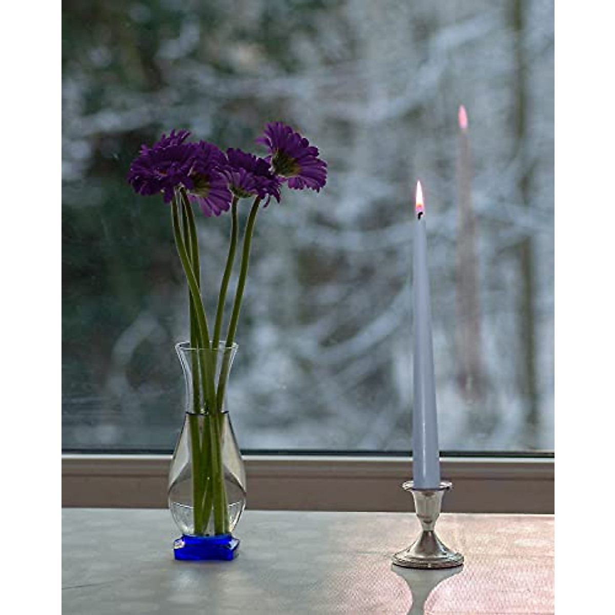 Hyoola Tall Taper Candles - 12 Inch Grey Blue Unscented Dripless Taper Candles - 10 Hour Burn Time - 12 Pack