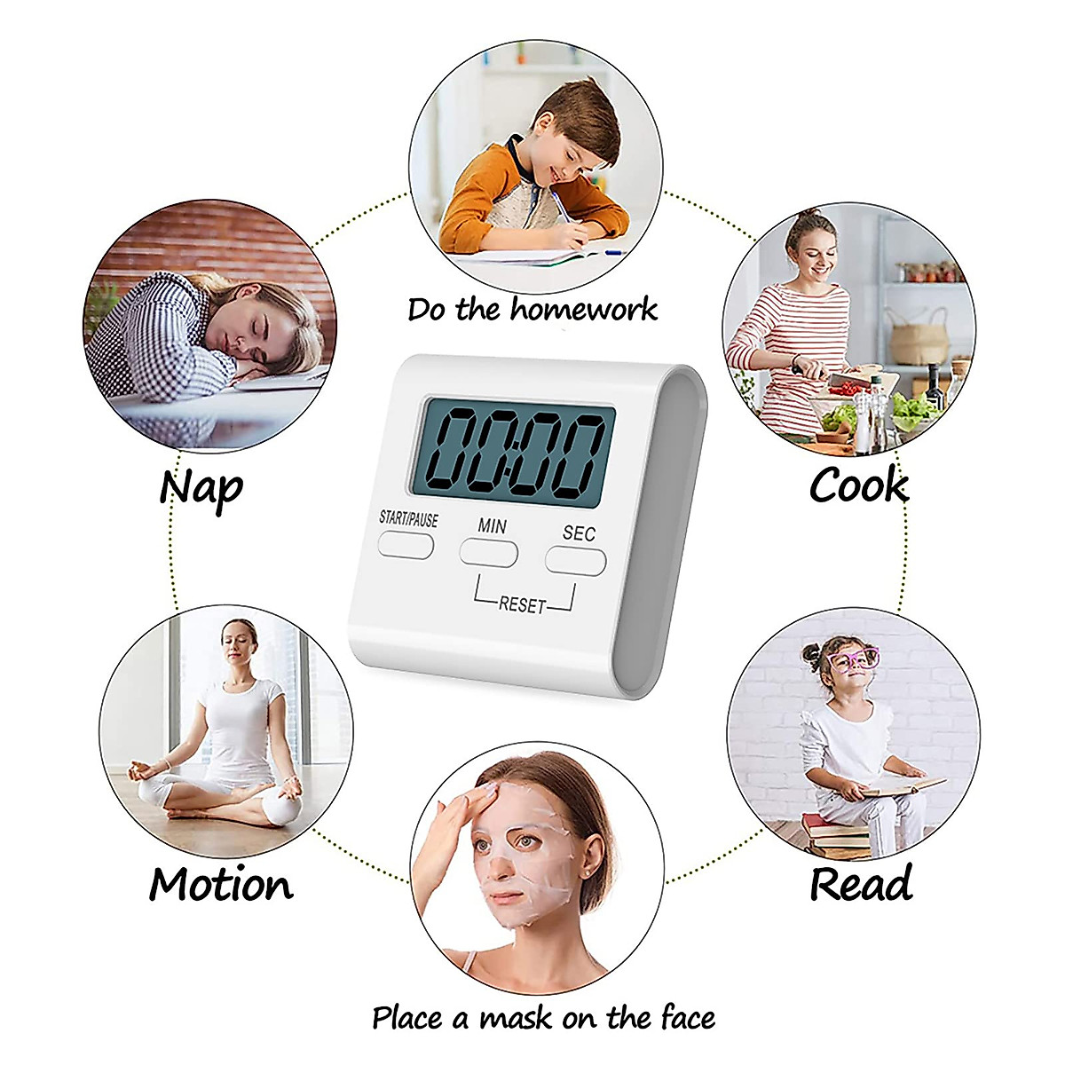 Countdown Timer Alarm Clock Students Training Timing & Digital Kitchen Timer - White 2 Pieces